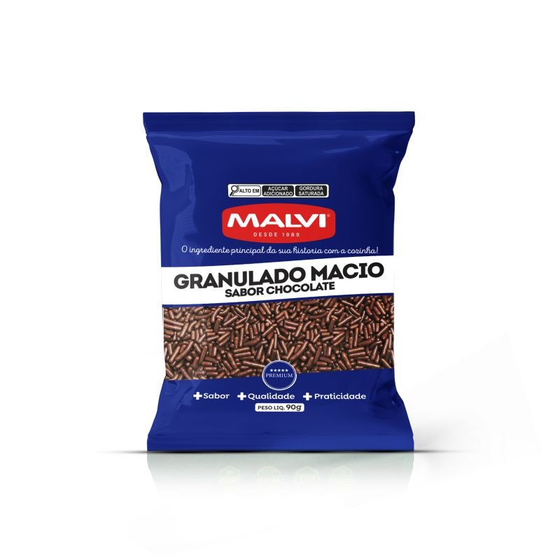 MALVI BRASIL - GRANULADO MACIO AO LEITE - SABOR CHOCOLATE 90g (SACHE)